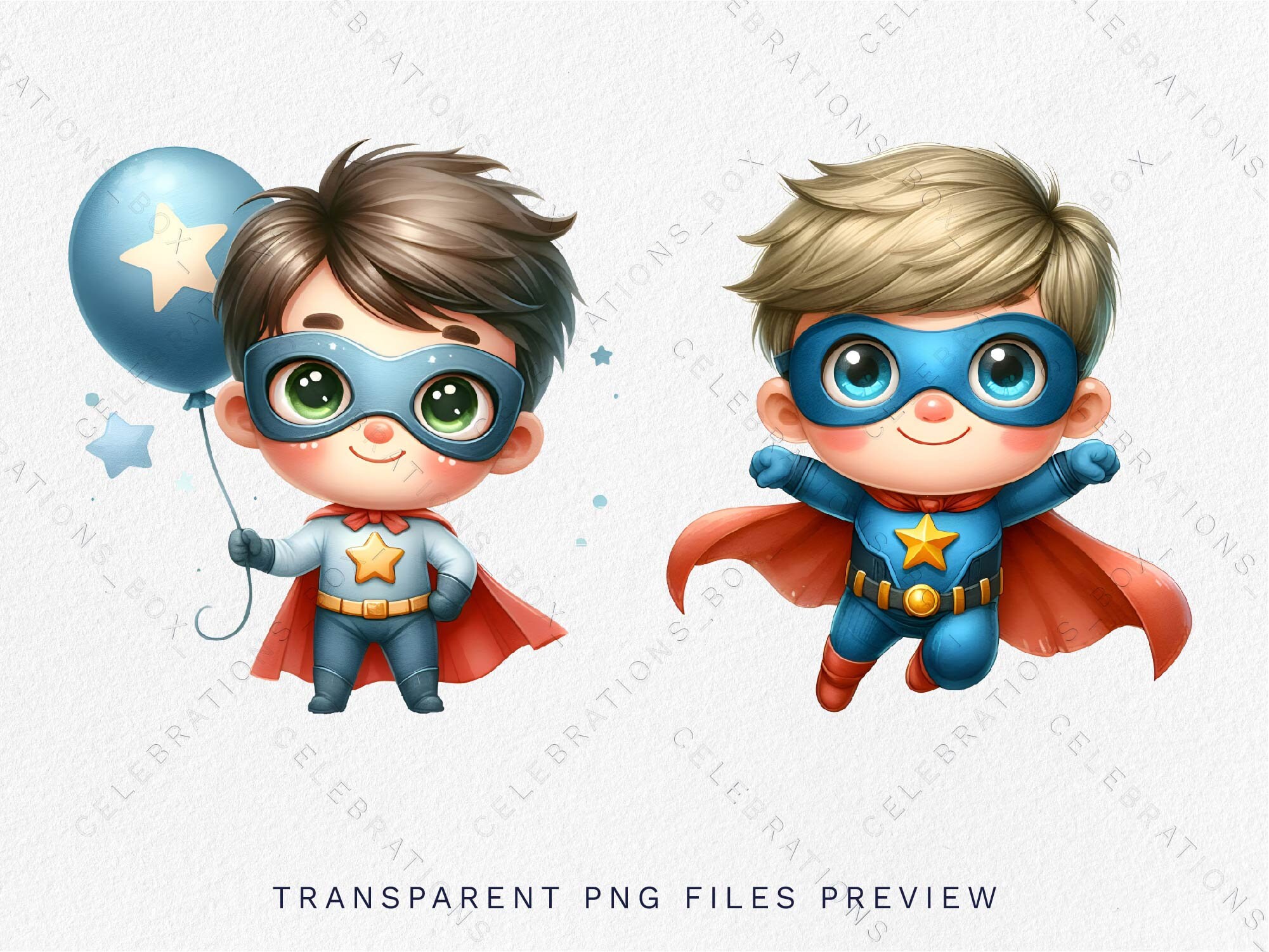 Watercolor Cute Superheroes Clipart, Hero Clipart, Superhero Boy Party ...