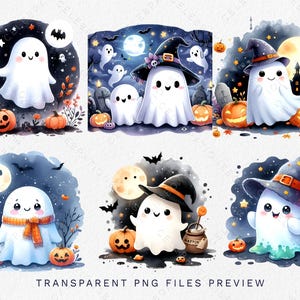 Cute Ghost Clipart Bundle, Halloween Ghost PNG, Ghostly Clipart ...