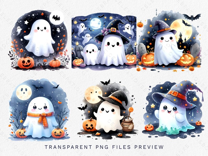 Cute Ghost Clipart Bundle, Halloween Ghost PNG, Ghostly Clipart ...