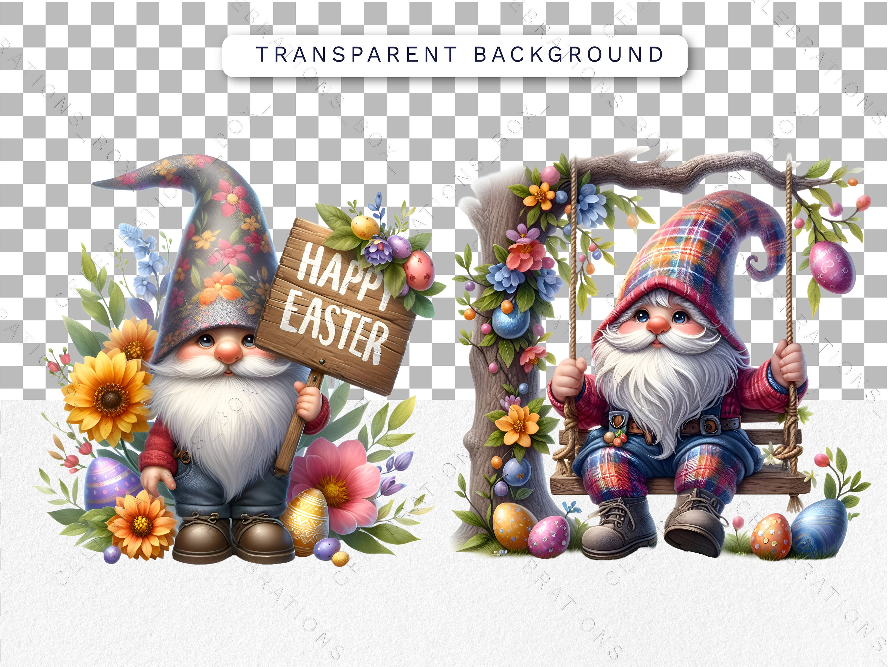 Watercolor Easter Gnome Clipart Spring Garden Gnome Eggs Chick Graphics ...