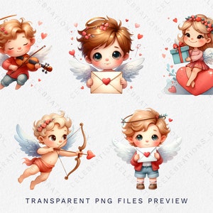 Cute Cupid Clipart Bundle Valentines Day PNG Watercolor Whimsical Cupid ...