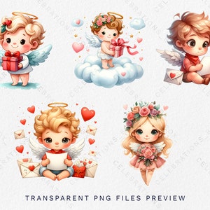 Cute Cupid Clipart Bundle Valentines Day PNG Watercolor Whimsical Cupid ...