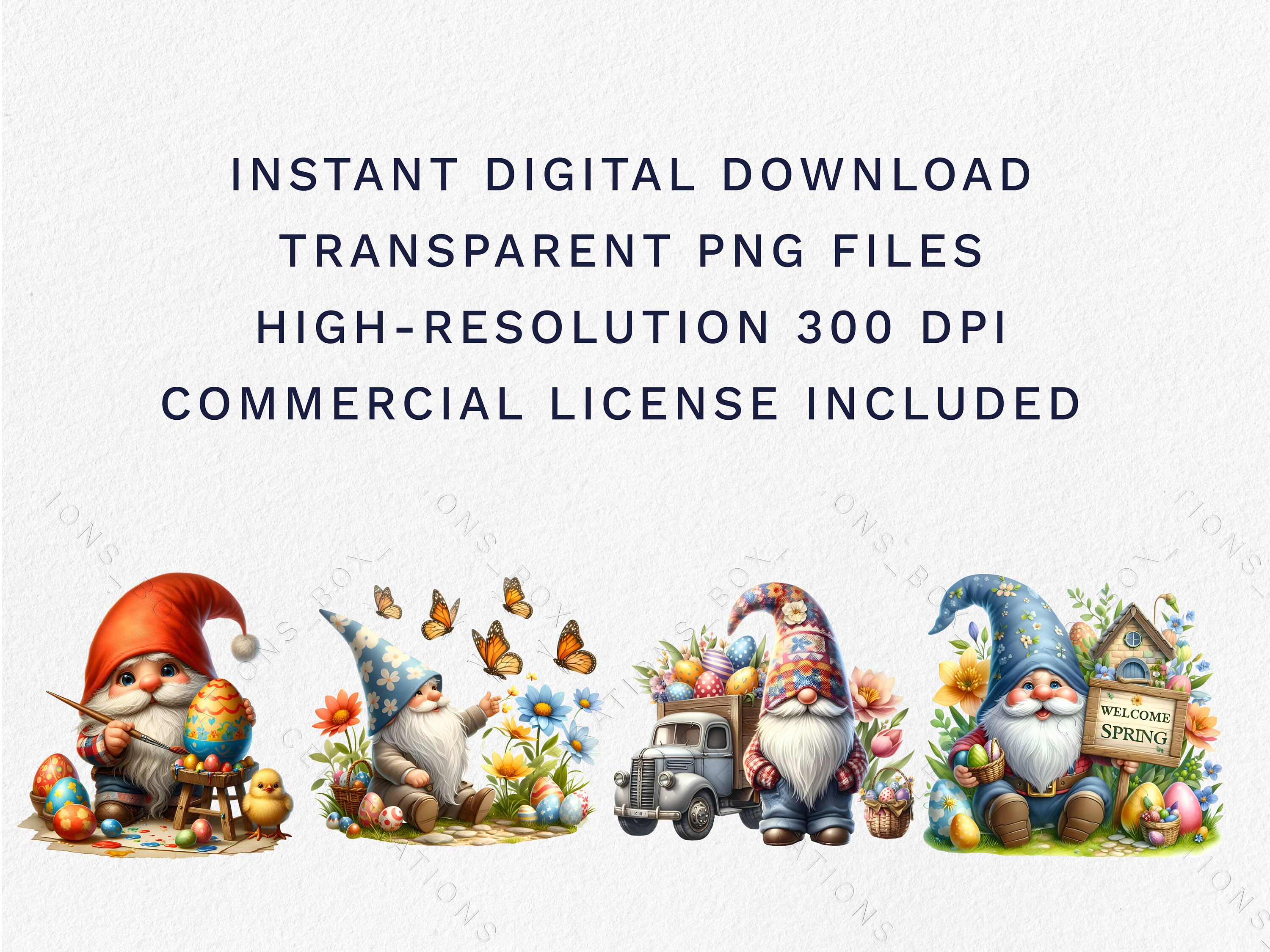 Watercolor Easter Gnome Clipart Spring Garden Gnome Eggs Chick Graphics ...