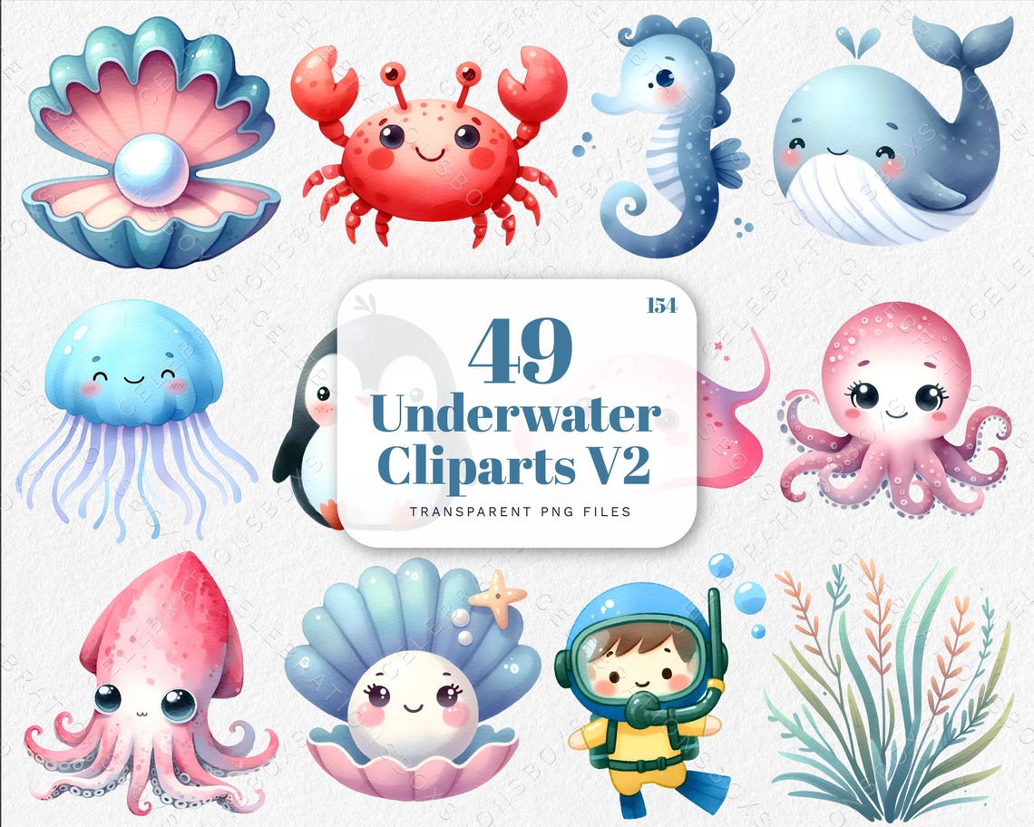 Underwater Clipart, Sea Animals Clipart, Sea Life Clipart, Ocean Animal ...