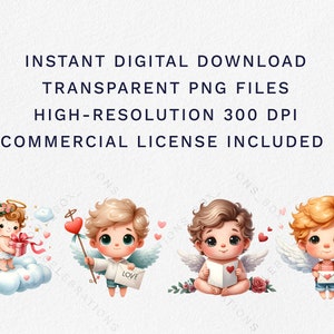 Cute Cupid Clipart Bundle Valentines Day PNG Watercolor Whimsical Cupid ...