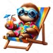 Summer Animals Clipart, Sloth Clipart, Summer Beach PNG, Ocean Graphics ...