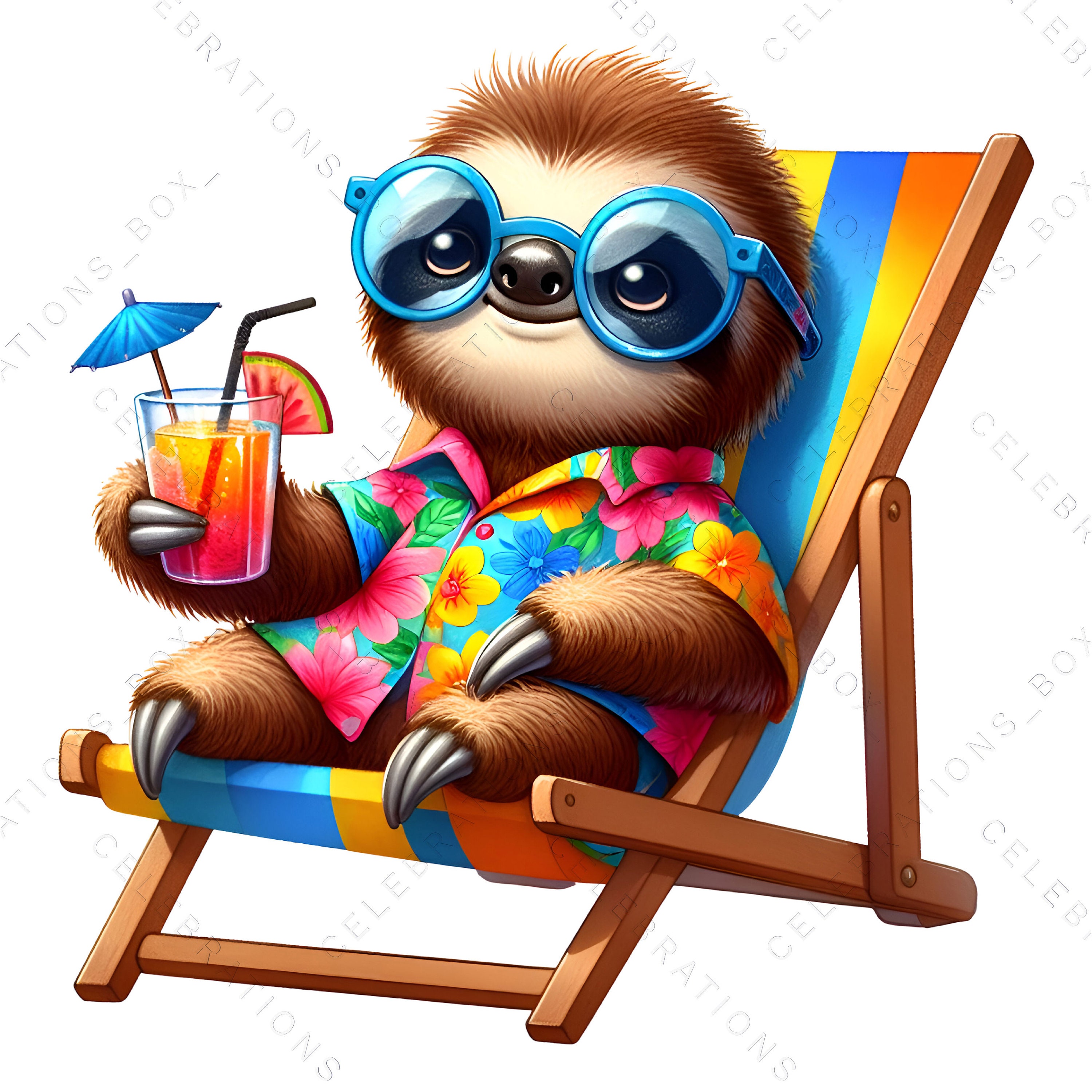 Summer Animals Clipart, Sloth Clipart, Summer Beach PNG, Ocean Graphics ...