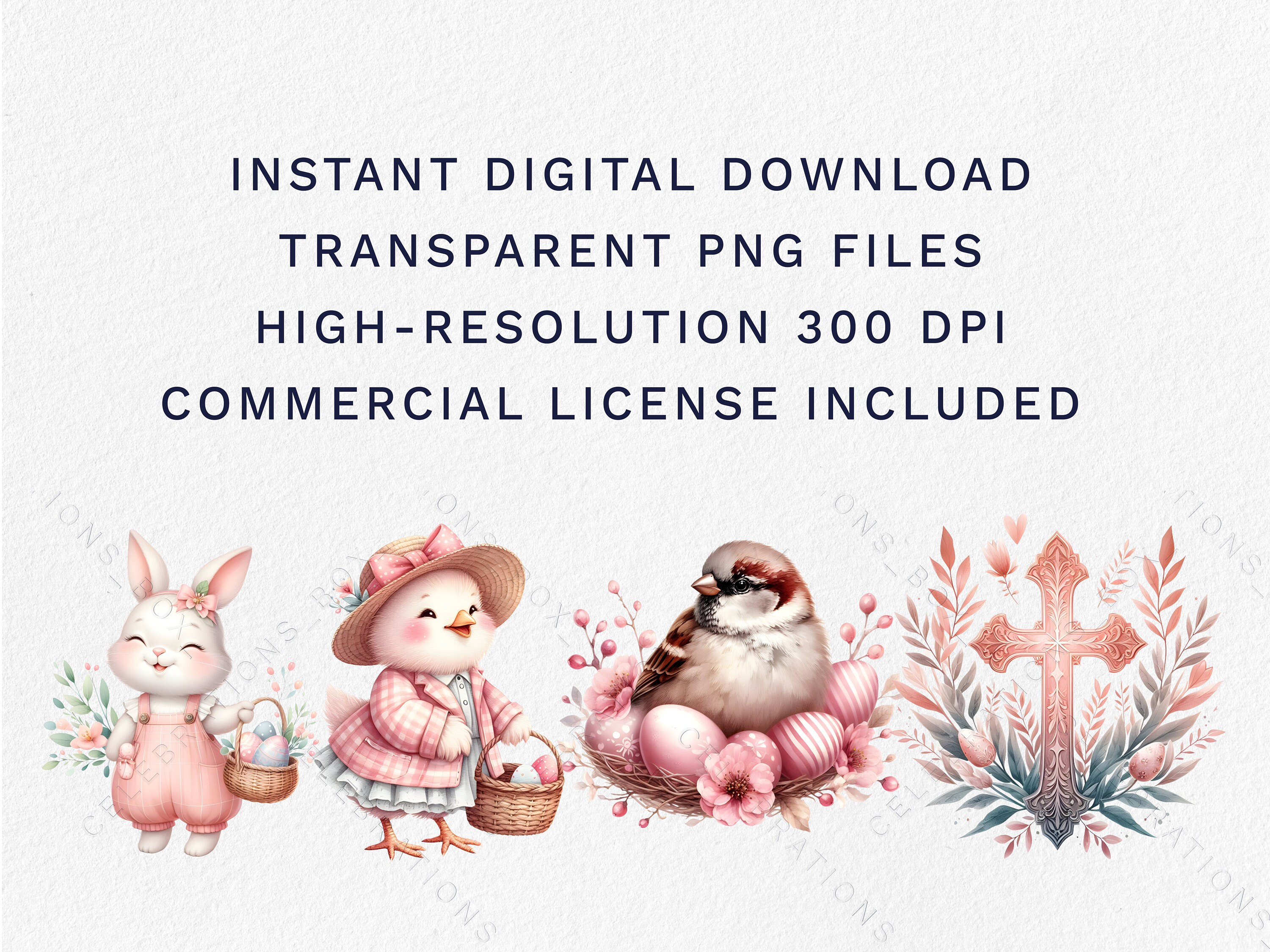 Pink Easter Clipart Bundle Easter Floral Bunny Chicken Basket Eggs ...