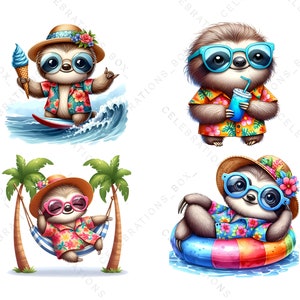 Summer Animals Clipart, Sloth Clipart, Summer Beach PNG, Ocean Graphics ...