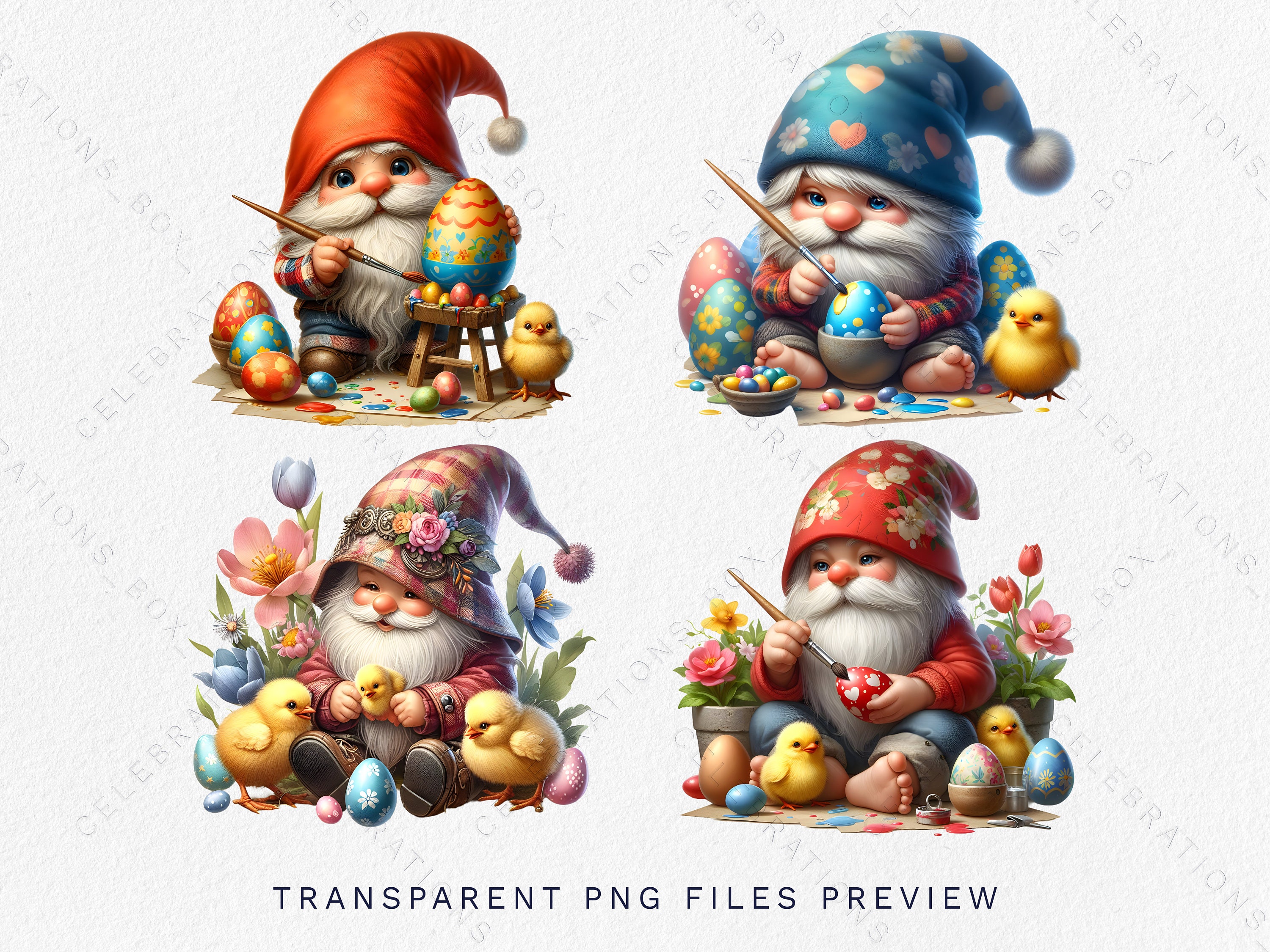 Watercolor Easter Gnome Clipart Spring Garden Gnome Eggs Chick Graphics ...