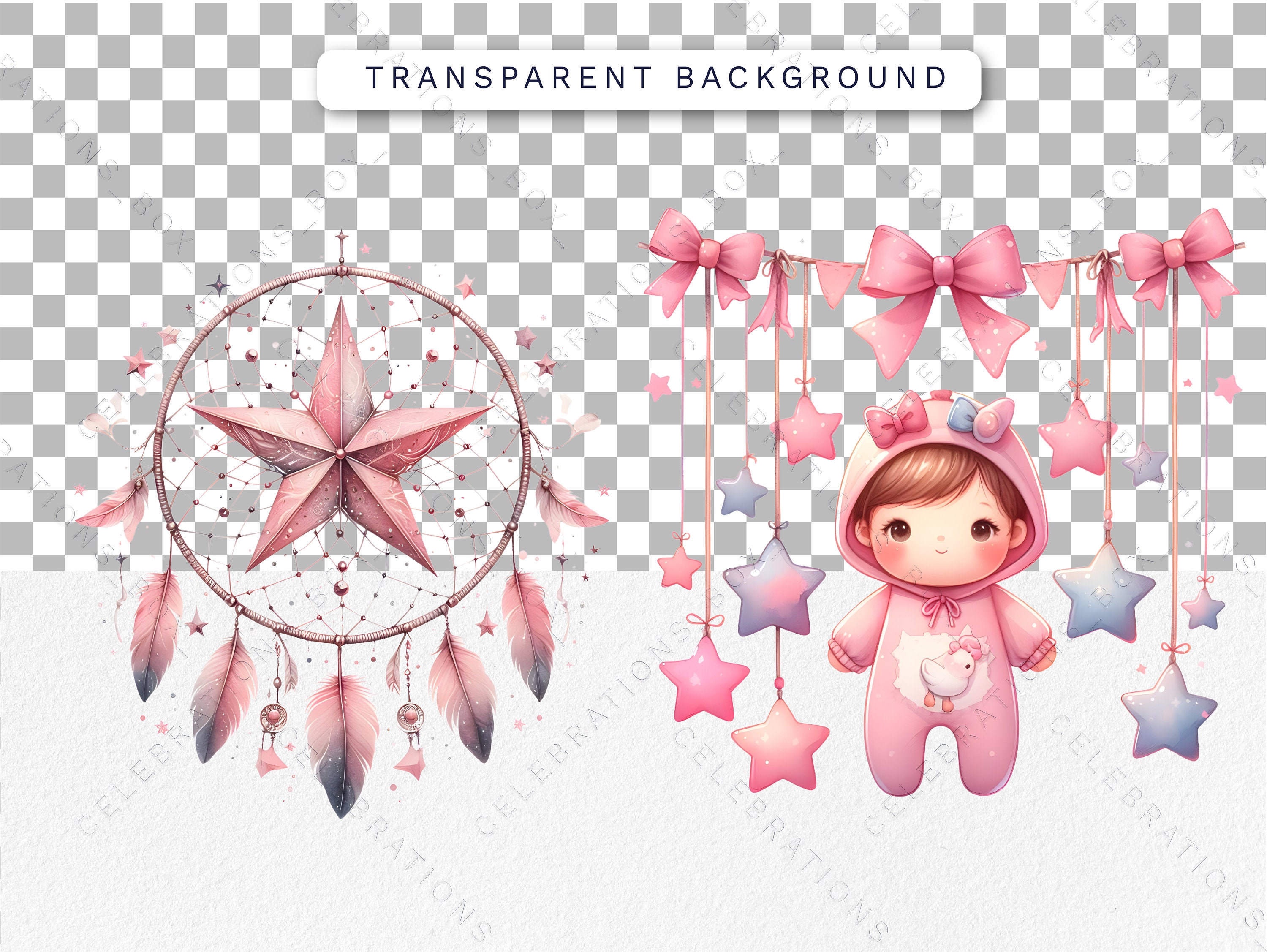 Pink Baby Shower Clipart Watercolor Newborn Gender Reveal Clipart ...