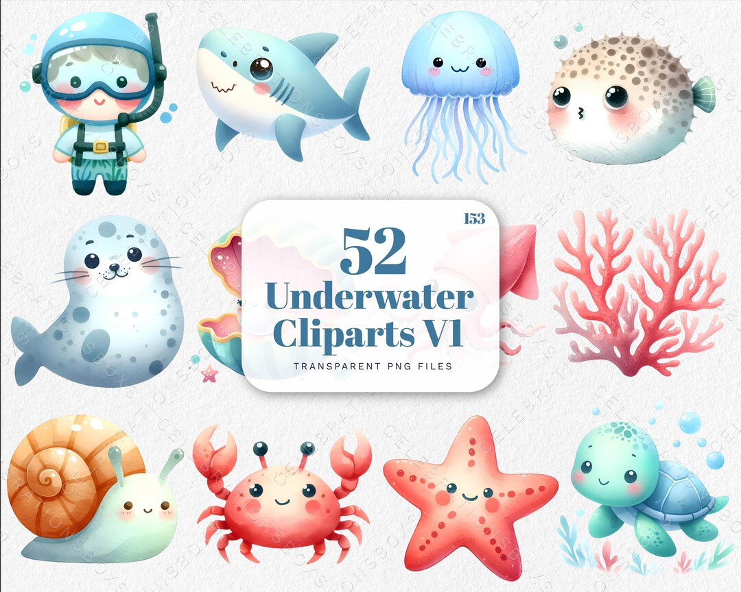 Watercolor Undersea Clipart, Underwater Clipart, Sea Animals Clipart ...