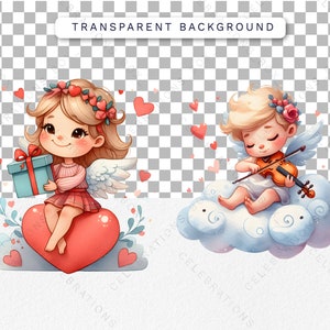 Cute Cupid Clipart Bundle Valentines Day PNG Watercolor Whimsical Cupid ...