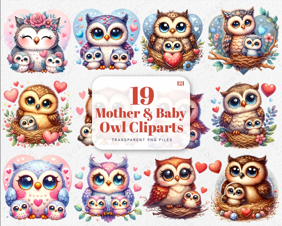 Watercolor Mother and Baby Owl Clipart Mother's Day Clipart Mom and ...