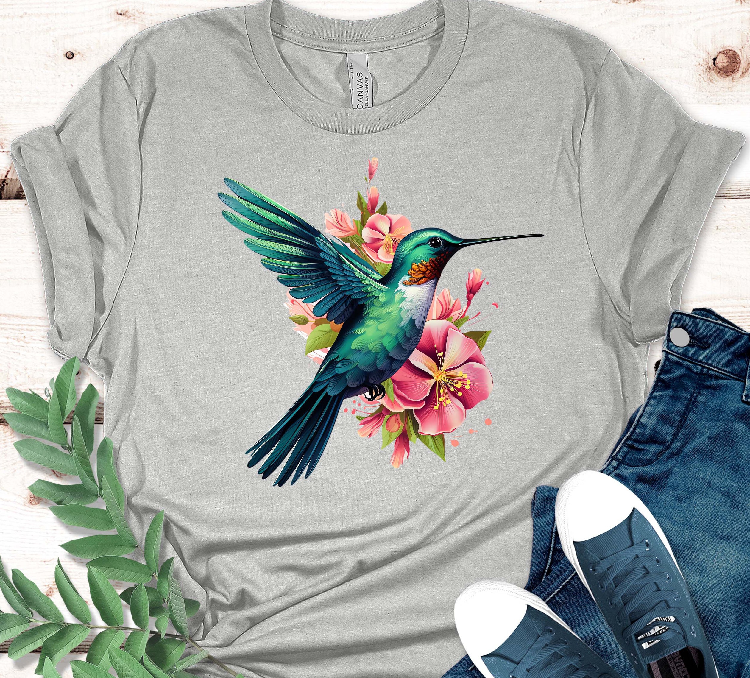 Floral Hummingbird T-shirt, Bird Lover Shirt, Animal Lover Trendy Tee ...