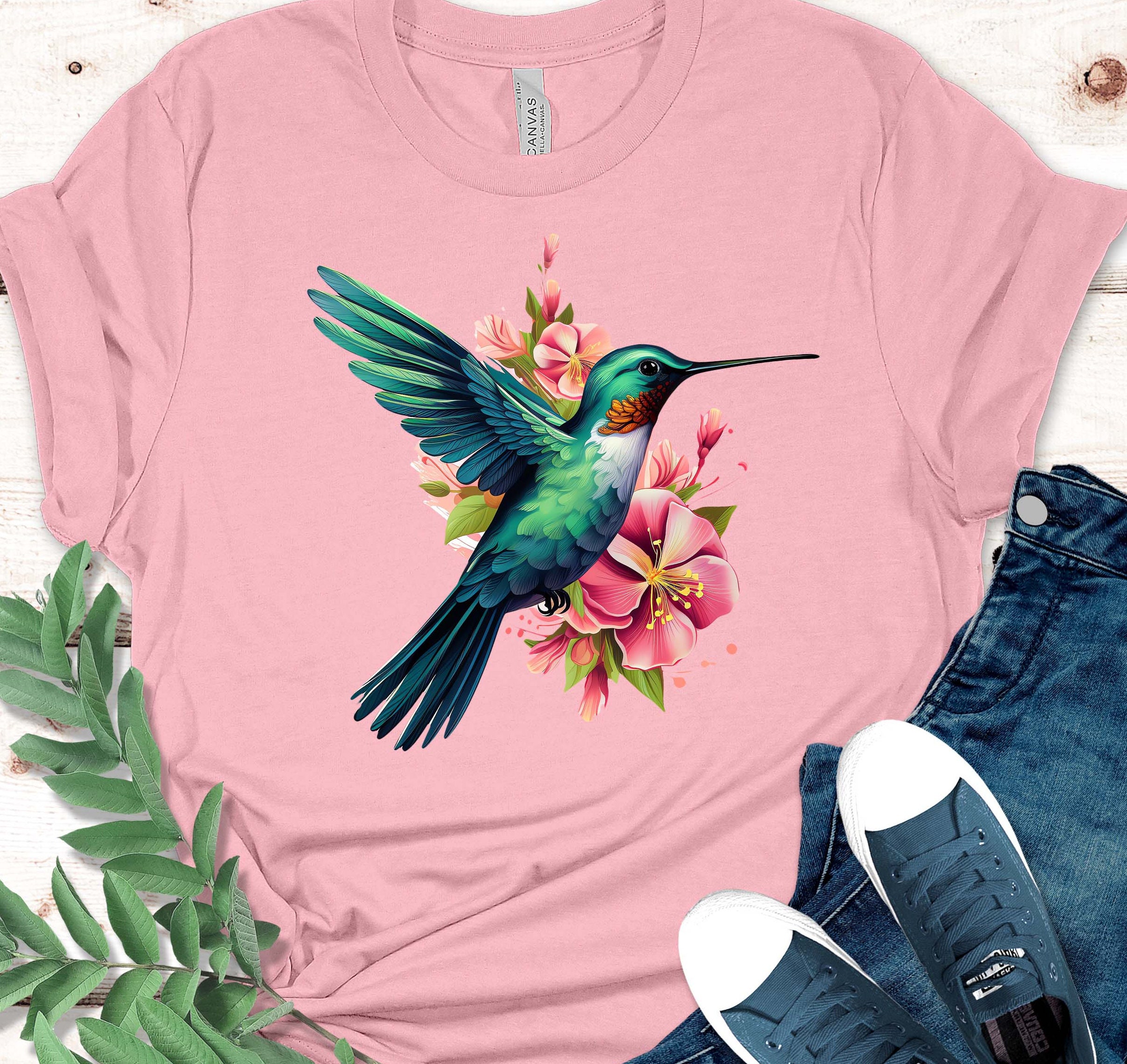Floral Hummingbird T-shirt, Bird Lover Shirt, Animal Lover Trendy Tee ...