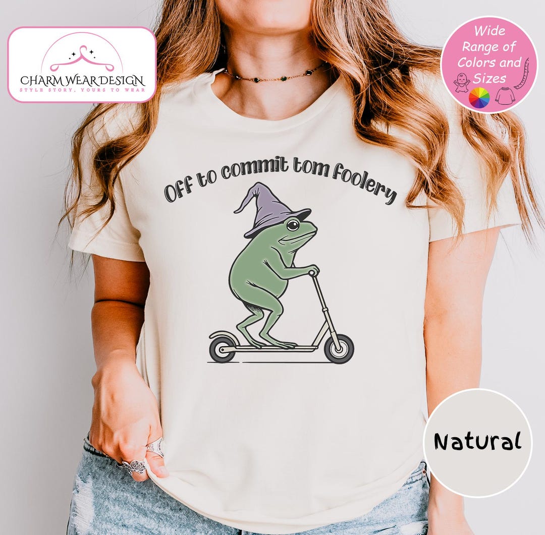 Whimsical Frog T-shirt | off to Commit Tom Foolery | Funny Scooter Frog Shirt | Cute Witch Hat ...