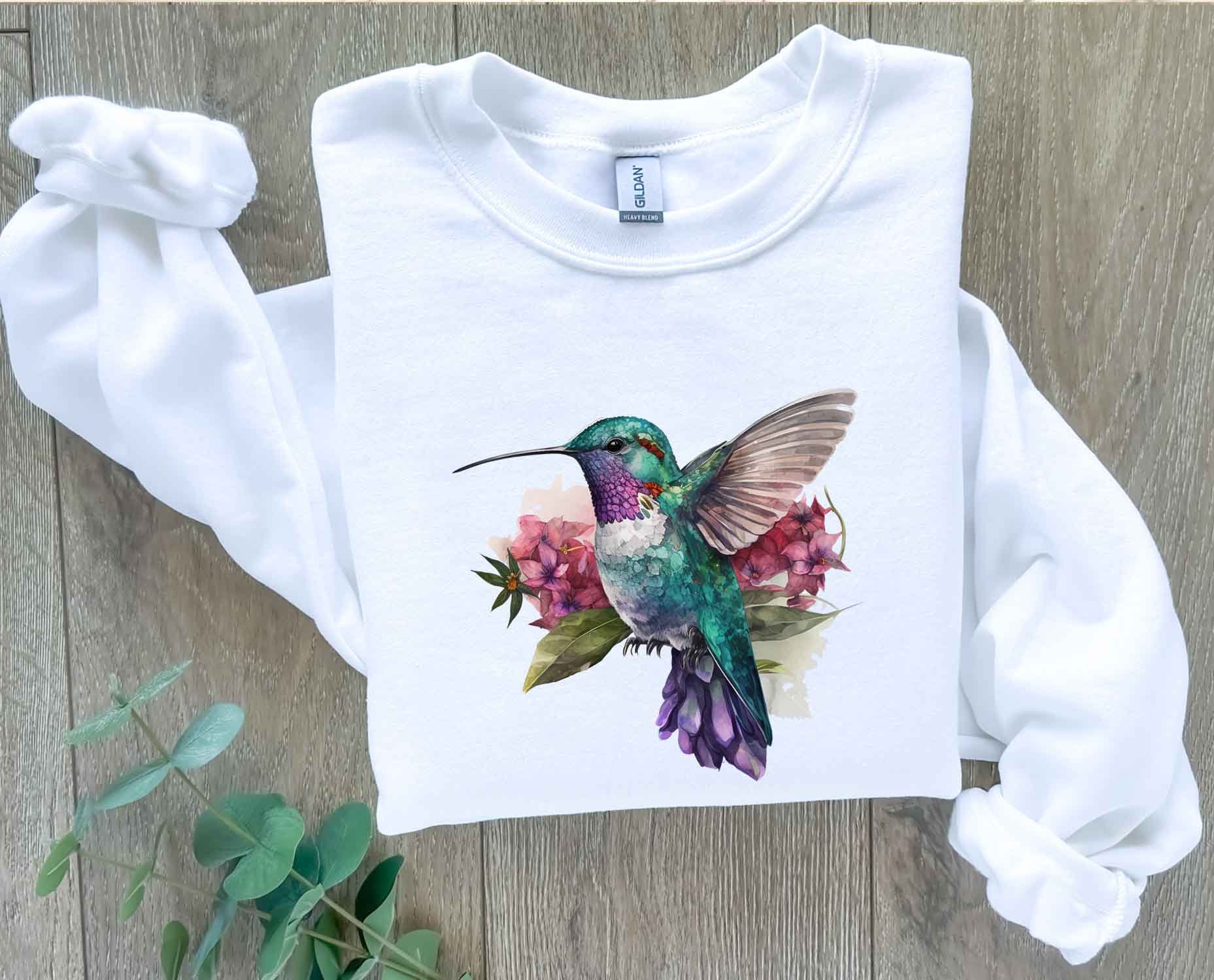 Floral Hummingbird Sweatshirt, Bird Lover Sweat, Trendy Sweat, Bird ...