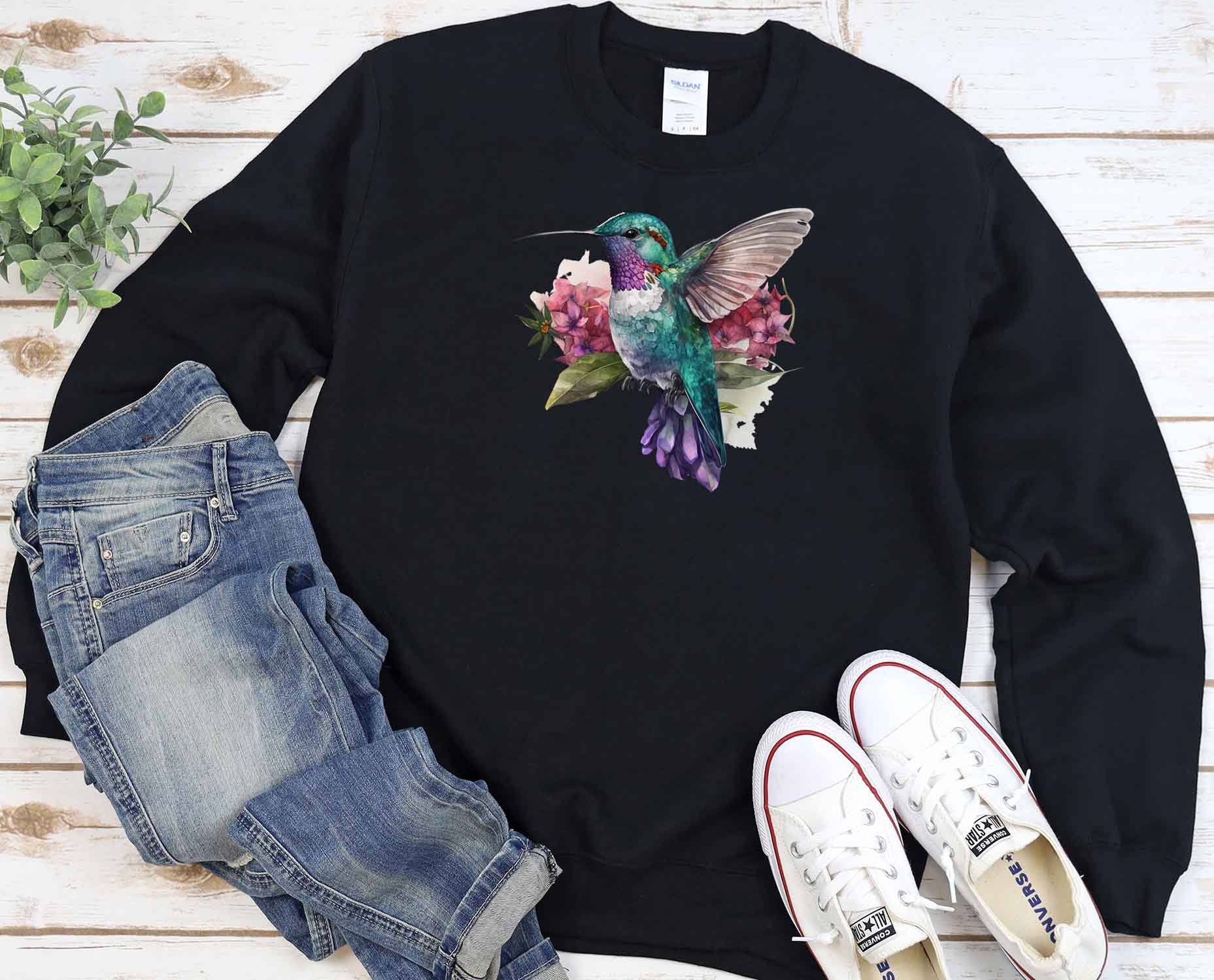 Floral Hummingbird Sweatshirt, Bird Lover Sweat, Trendy Sweat, Bird ...