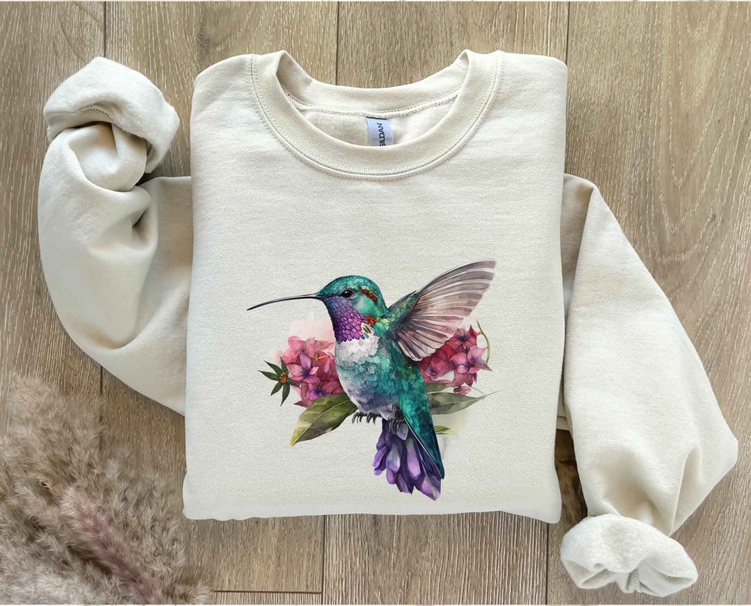 Floral Hummingbird Sweatshirt, Bird Lover Sweat, Trendy Sweat, Bird ...