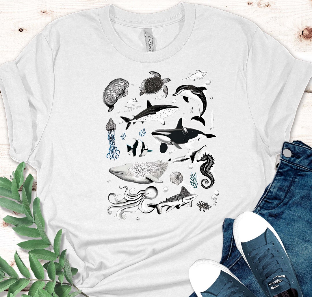 Water Color Sea Animal Tshirt, Ocean Nature Shirt, Whale, Orca, Turtle ...