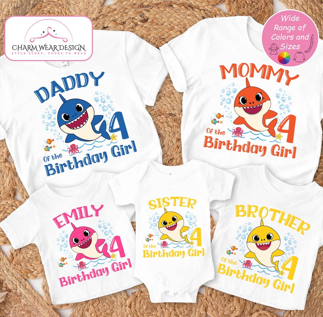Custom Baby Shark Family Birthday T-shirts, Name Age Matching Outfits ...