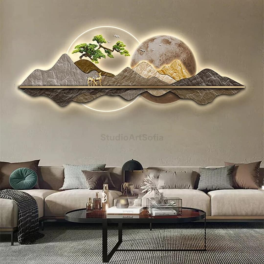 Modern Wall Art Light Painting LED Light Landscape Moon Light - Etsy
