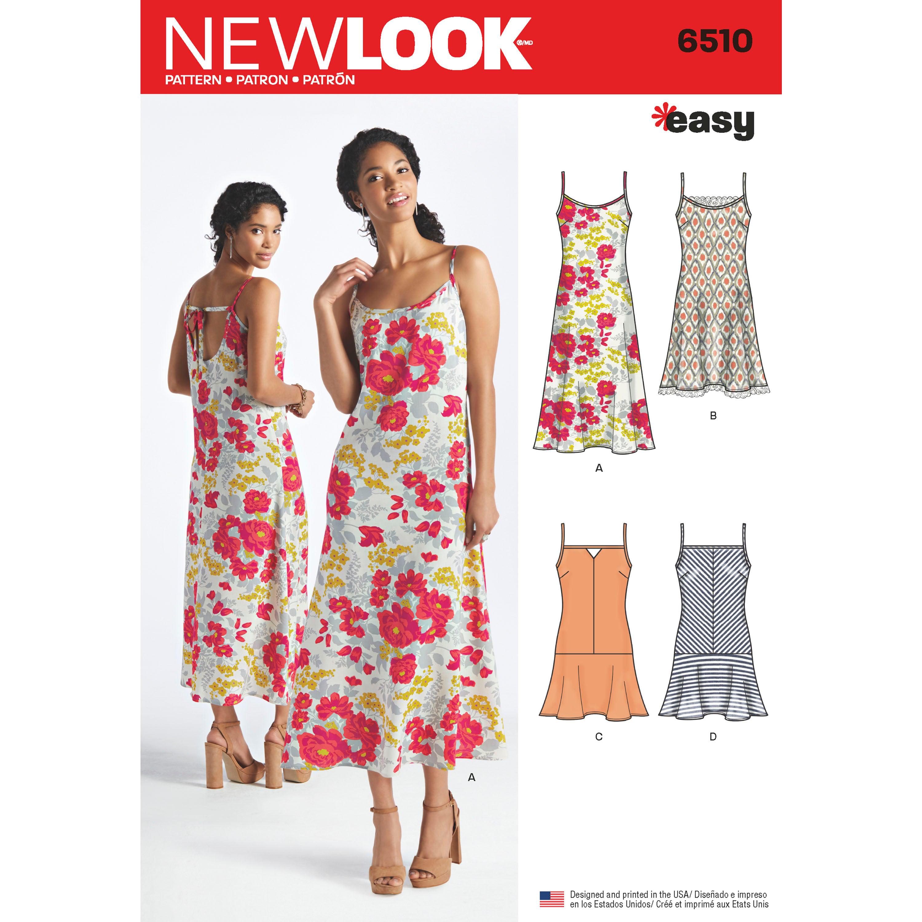 New Look Sewing Pattern 6510 Misses' Slip Dresses With Length and Back ...