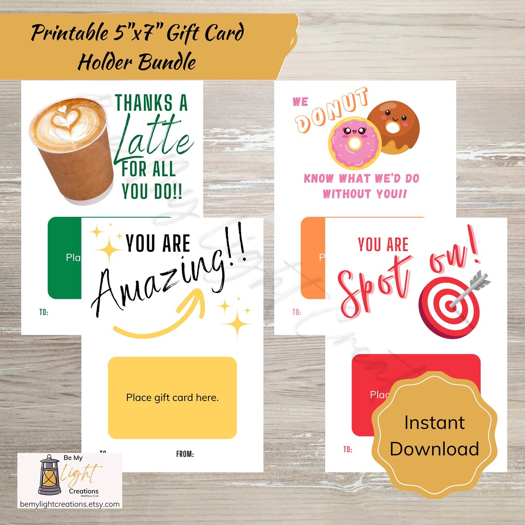 General Appreciation Printable Gift Card Holder Bundle Thank You Gift ...