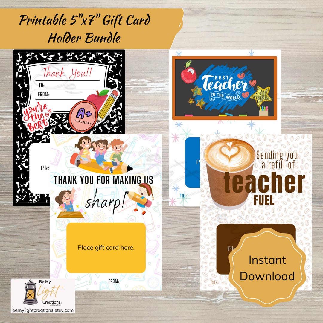 Teacher Appreciation Printable Gift Card Holder Bundle Teacher Gift ...
