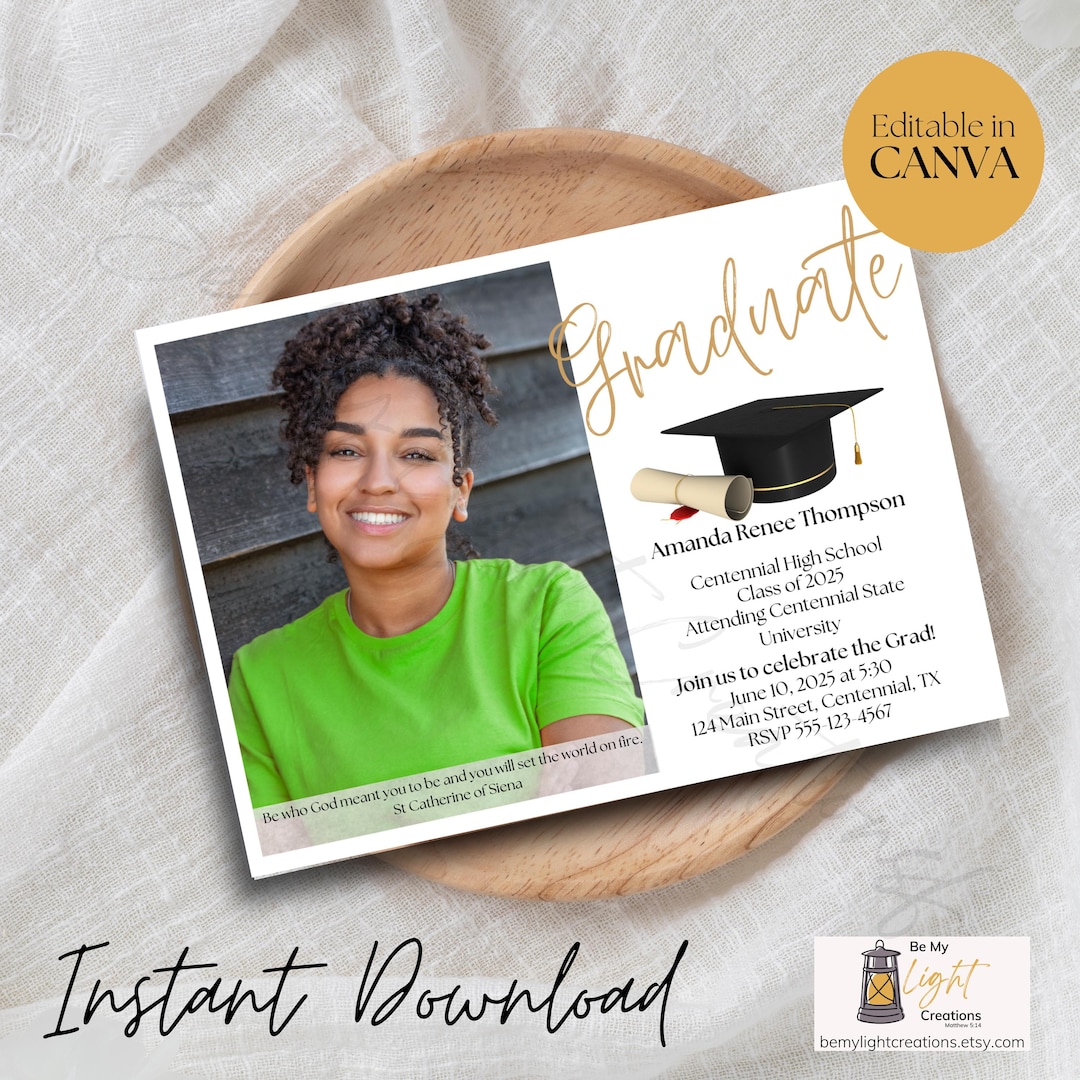 Editable Graduation Invitation & Announcement Graduate Design Digital ...