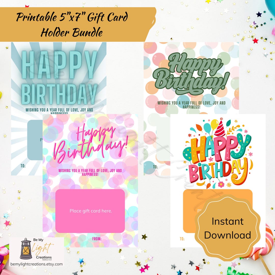 Birthday Printable Gift Card Holder Bundle Birthday Gift Variety of ...
