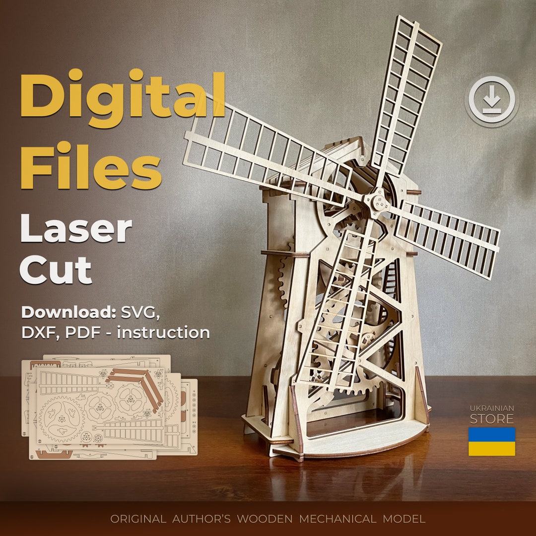 Mill – Laser Cut File, Wooden Mechanical Model, SVG DXF Plans for Laser ...