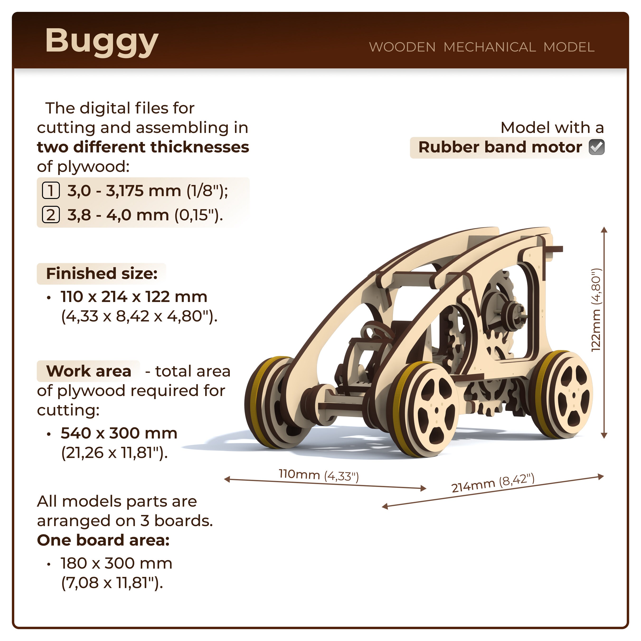 Buggy – SVG Laser Cut File, Wooden Mechanical Model, Plan for Cutting ...