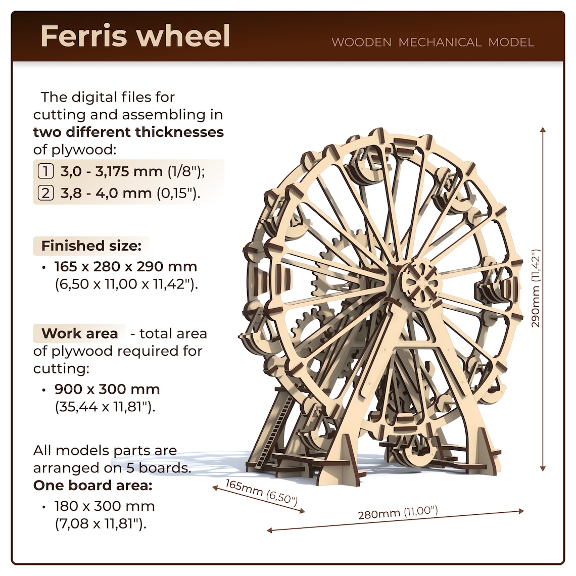 Ferris Wheel – Laser Cutting File, Wooden Model, SVG DXF Plywood Design ...