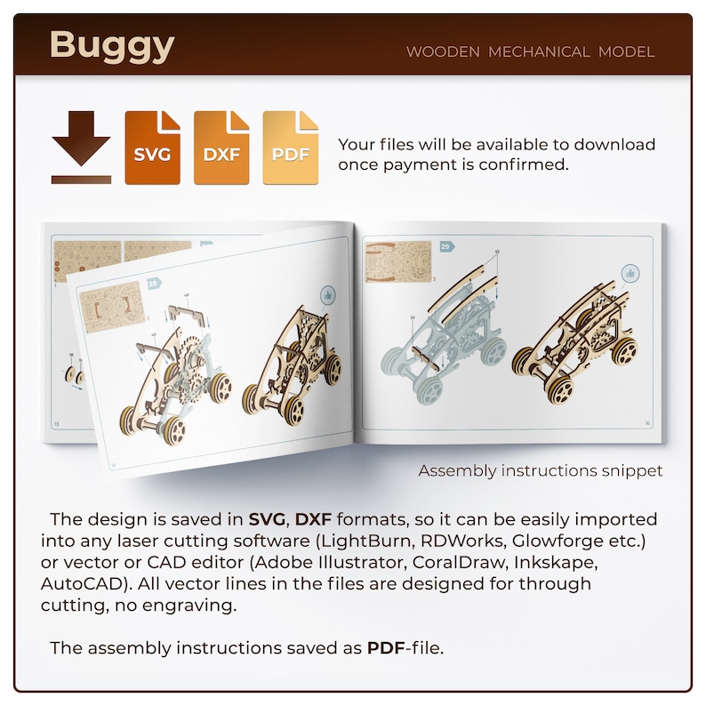 Buggy – SVG Laser Cut File, Wooden Mechanical Model, Plan for Cutting ...