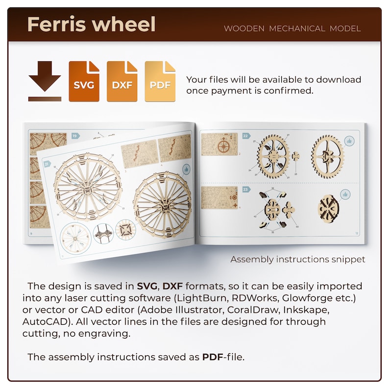 Ferris Wheel – Laser Cutting File, Wooden Model, SVG DXF Plywood Design ...