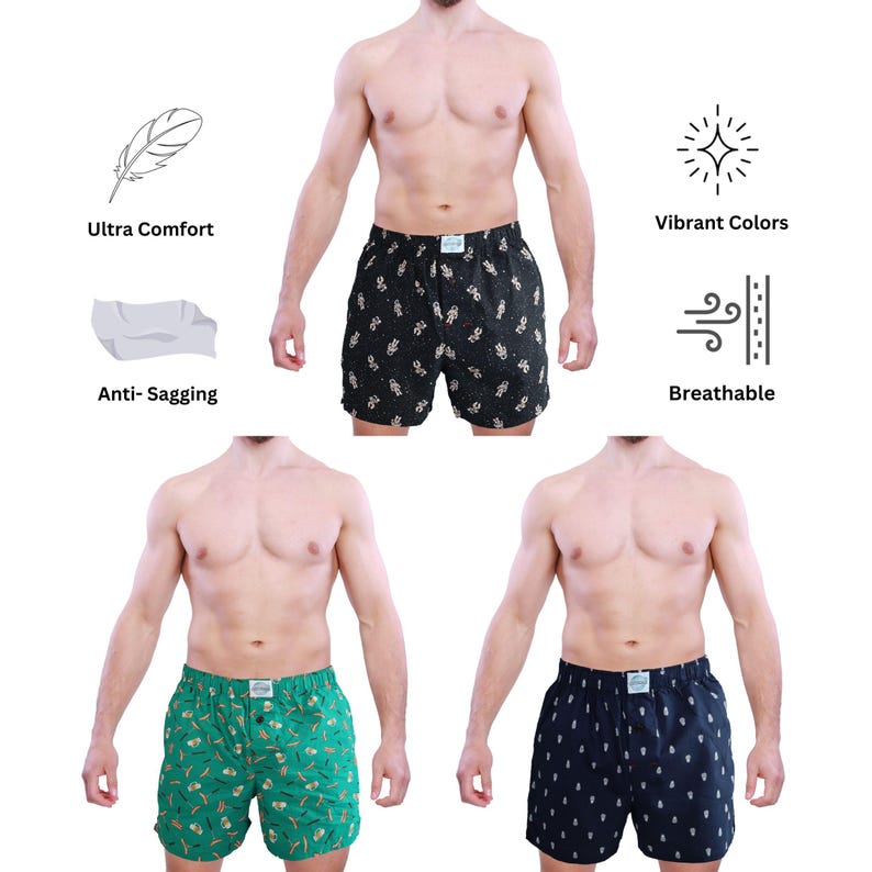 Woven Cotton Boxers Pockets and Button Fly ( 3 Boxers), Mens Underwear ...