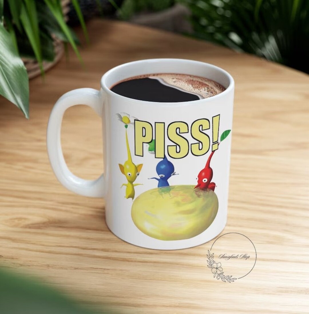 Pikmin PISS Mug 11oz, 15oz, Gamer Mug, Green, Bloom, Funny Meme Mug ...