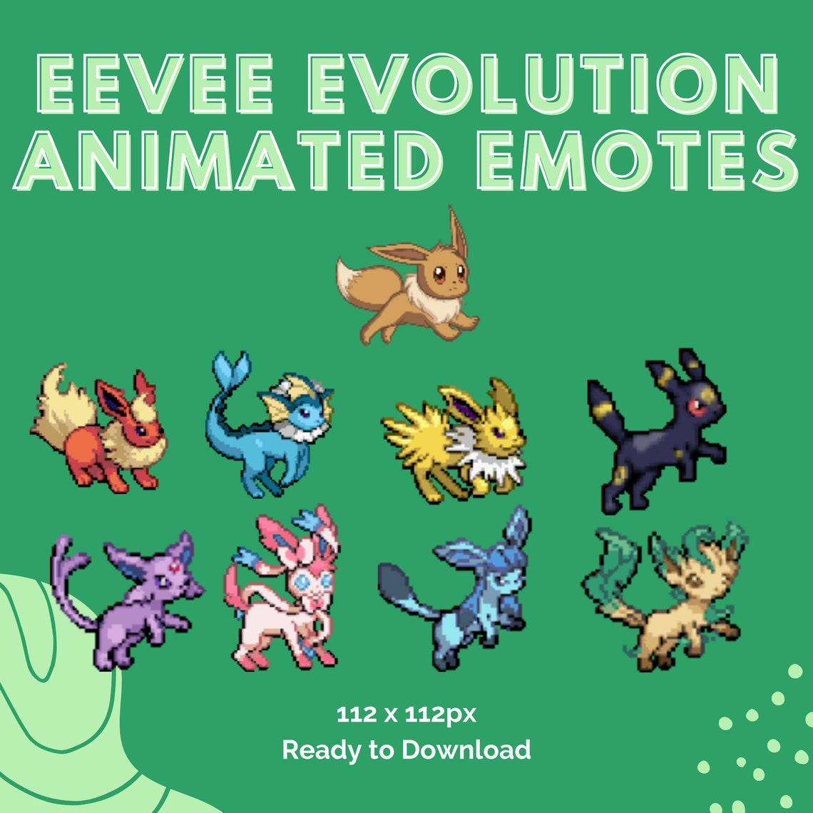 Eevee Evolution Animated Emotes for Twitch and Discord Gamers Pokemon ...