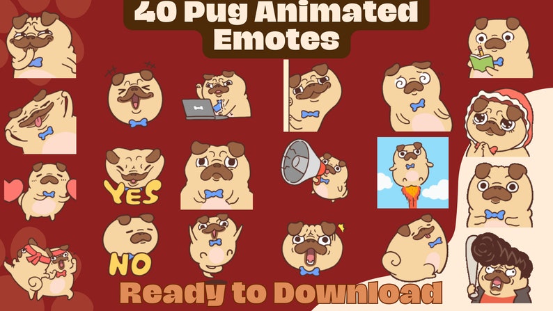 40 Pug Animated Emotes Bundle for Twitch and Discord Twitch Emotes ...