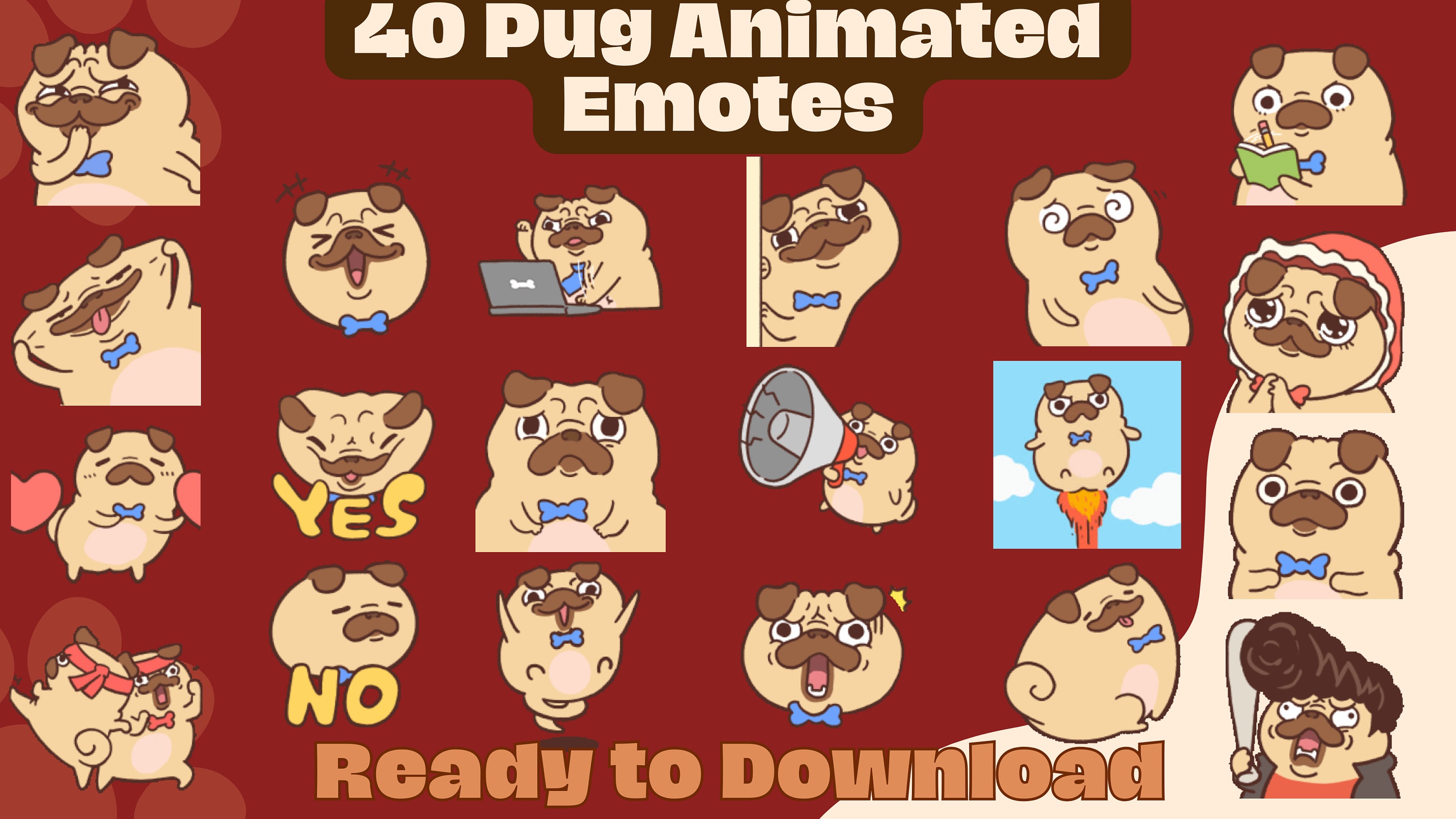 40 Pug Animated Emotes Bundle for Twitch and Discord Twitch Emotes ...