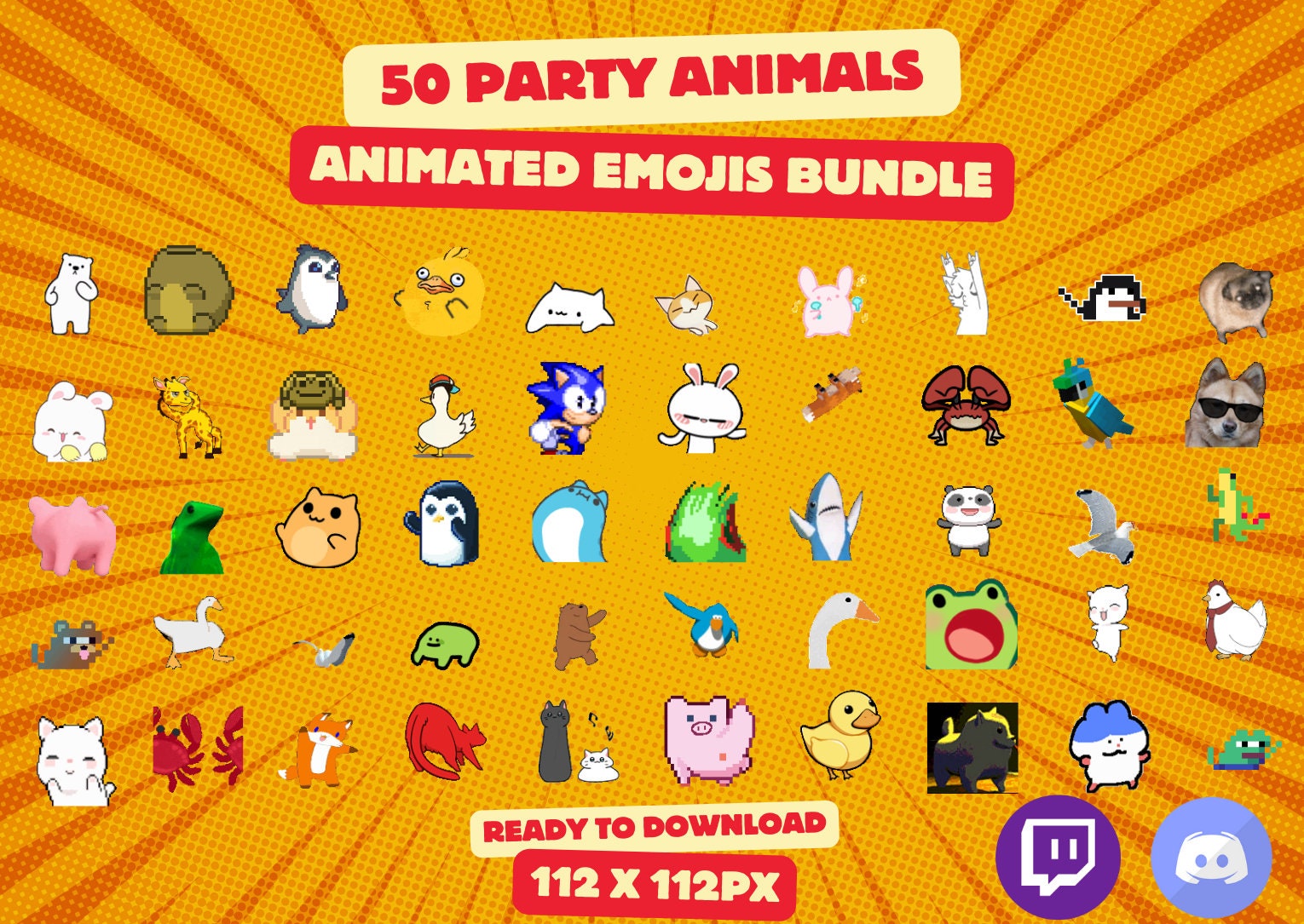 Party Animals Emote Bundle for Twitch and Discord Twitch Emotes Discord ...