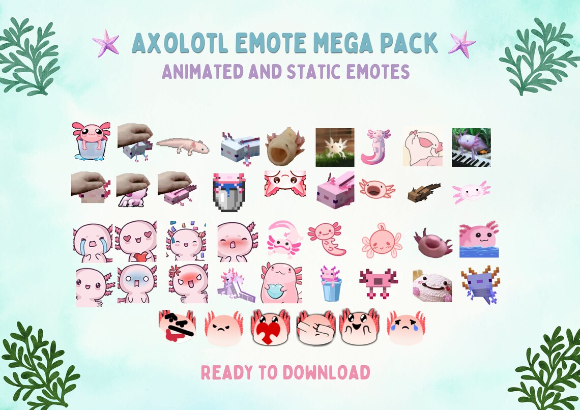 Axolotl Emote Pack for Twitch and Discord Twitch Emotes Discord Emotes ...