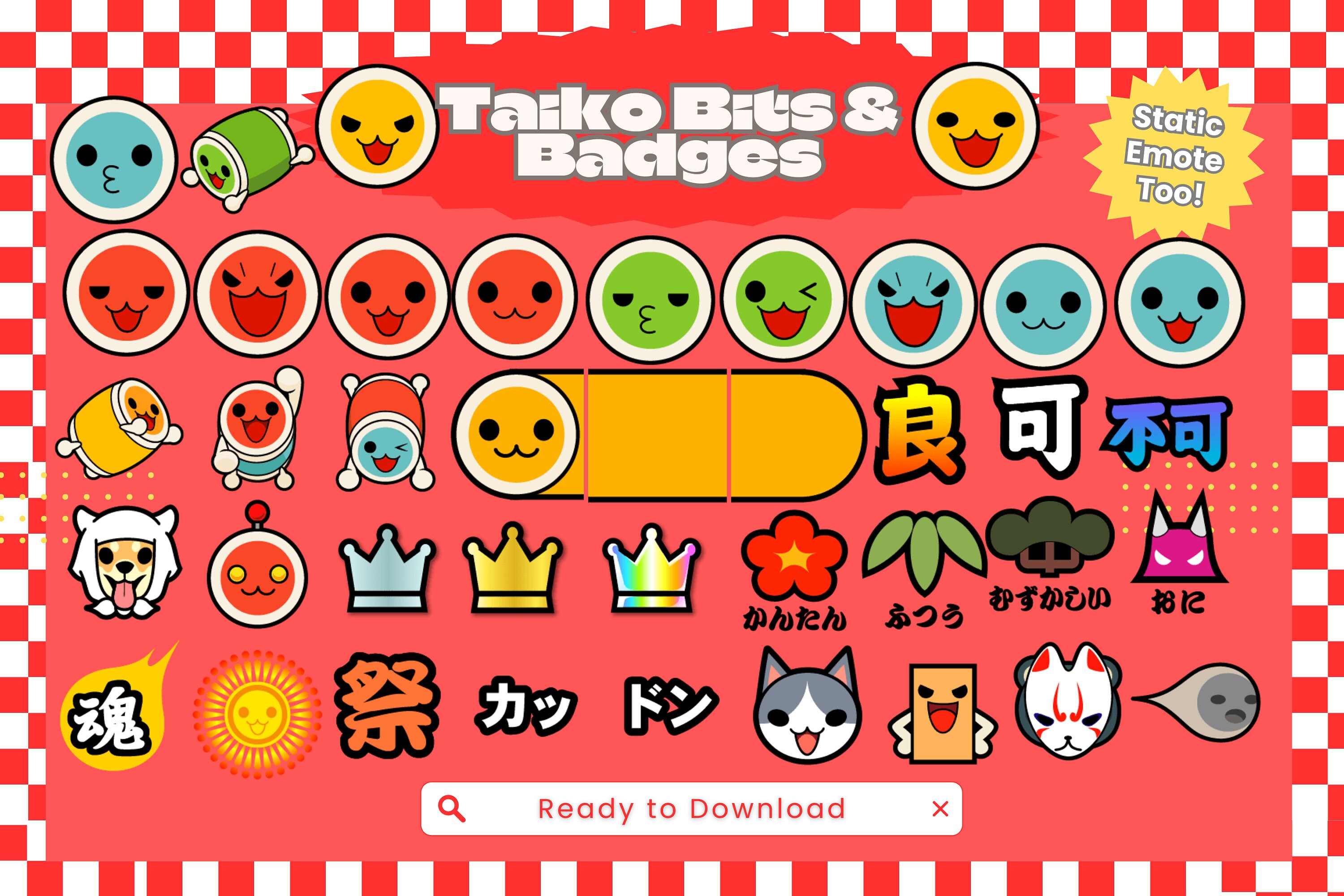 Taiko Bit Badges for Twitch and Discord Static Emotes Twitch Emotes ...