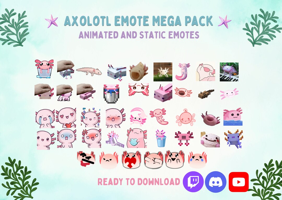 Axolotl Emote Pack for Twitch and Discord Twitch Emotes Discord Emotes ...