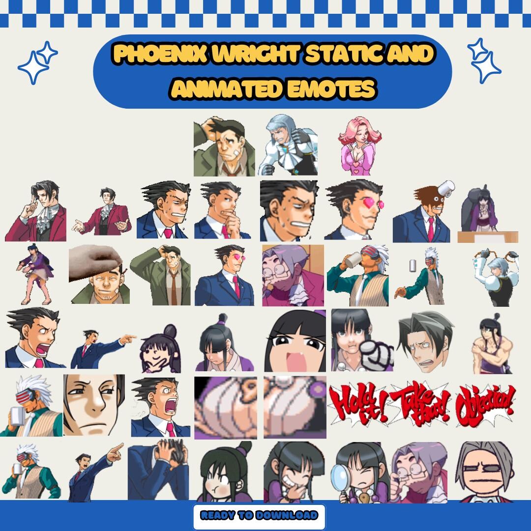 Ace Attorney Phoenix Write Static and Animated Emotes for Twitch and ...