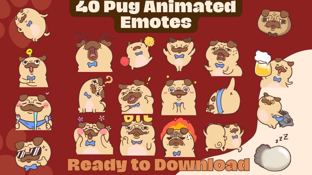 40 Pug Animated Emotes Bundle for Twitch and Discord Twitch Emotes ...
