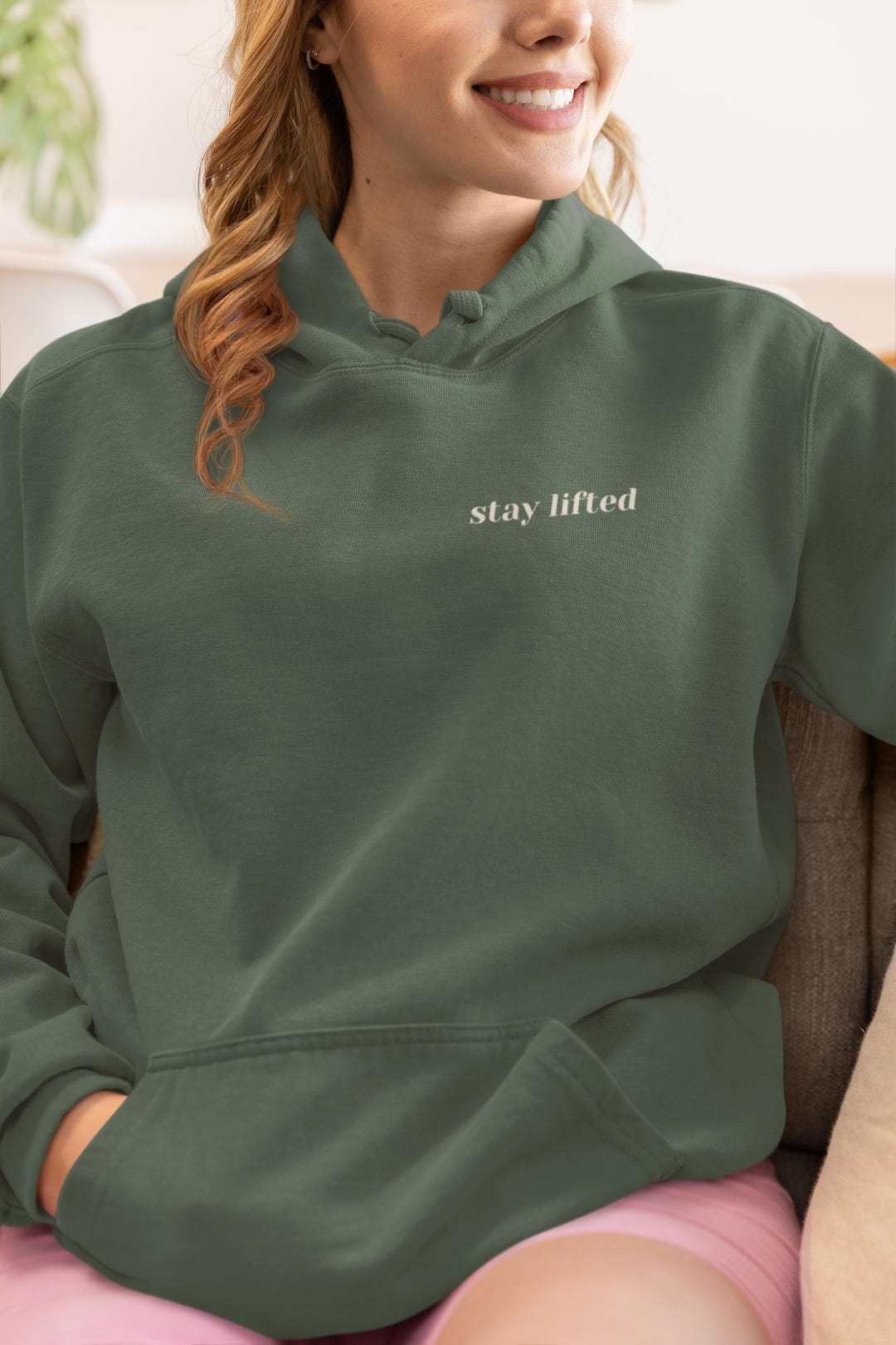 Stay Lifted Hoodie — Minimal Script Chest Print, Garment-dyed Comfort ...
