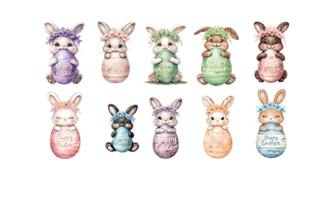 10 Easter Bunny Clipart Set, Brush Stroke Easter Digital Download, Cute ...